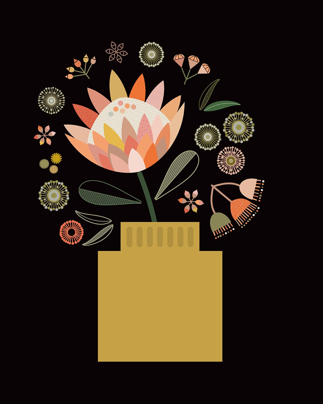 Lyndy Hants (Protea in Vase) Mounted Print | The Art Group